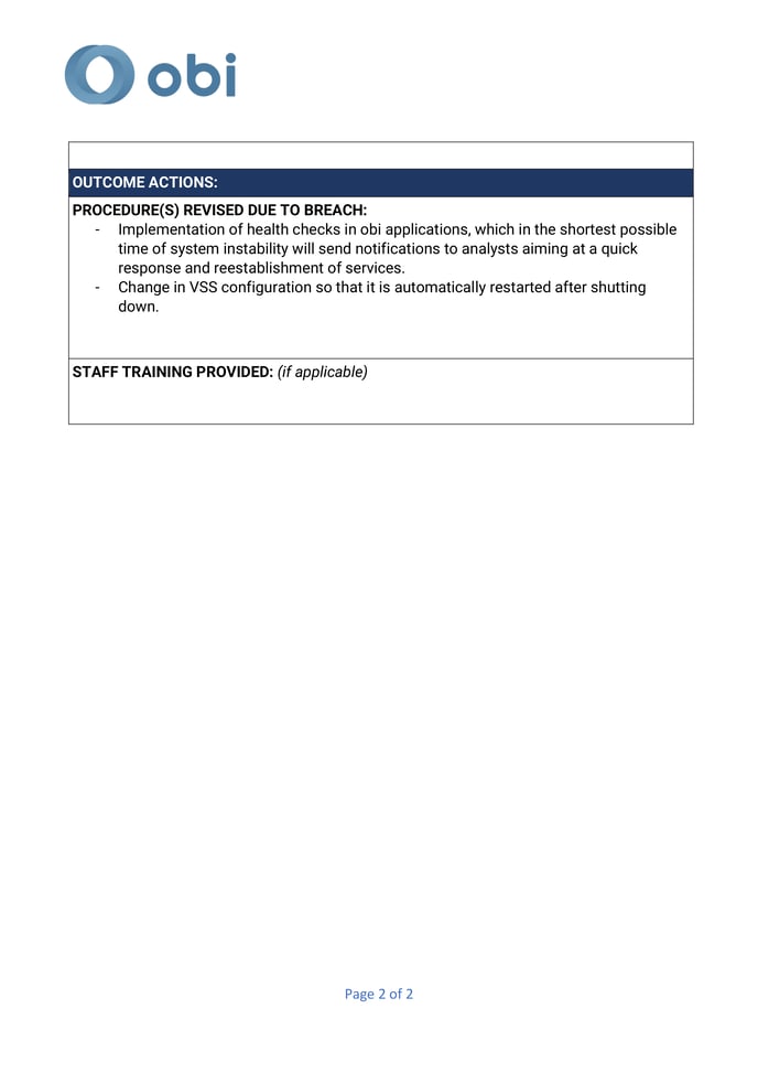 obi® Service Outage, September 1st 2023